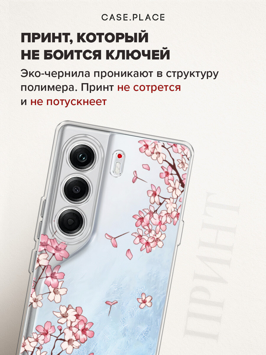 Чехол на Tecno Camon 40 Pro / Текно Камон 40 Про с принтом "Ветви сакуры 1", прозрачный — фото 1