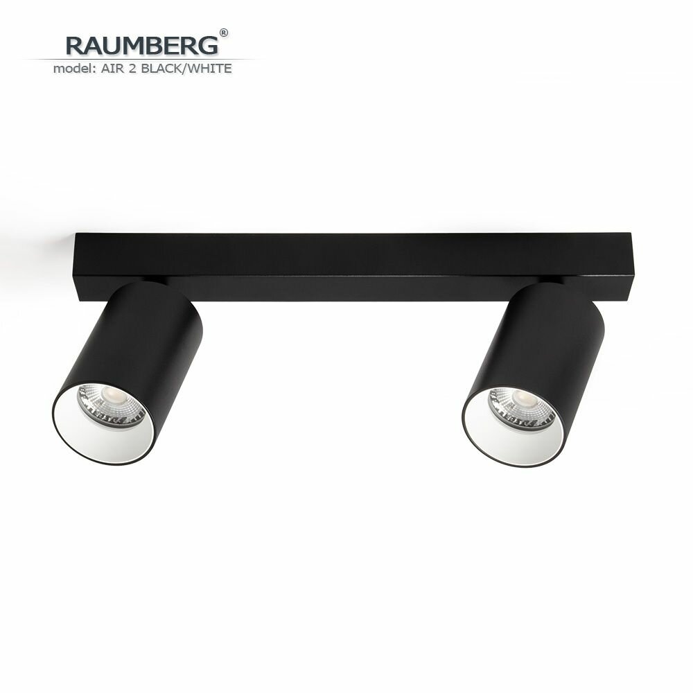 Накладной настенно-потолочный поворотный светильник RAUMBERG AIR 2 bk/wh черный с белыми вставками
