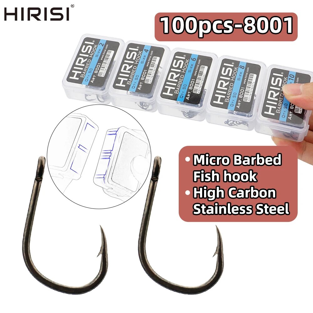 Рыболовные крючки Hirisi 50 шт, сталь 8001, с бородкой 10