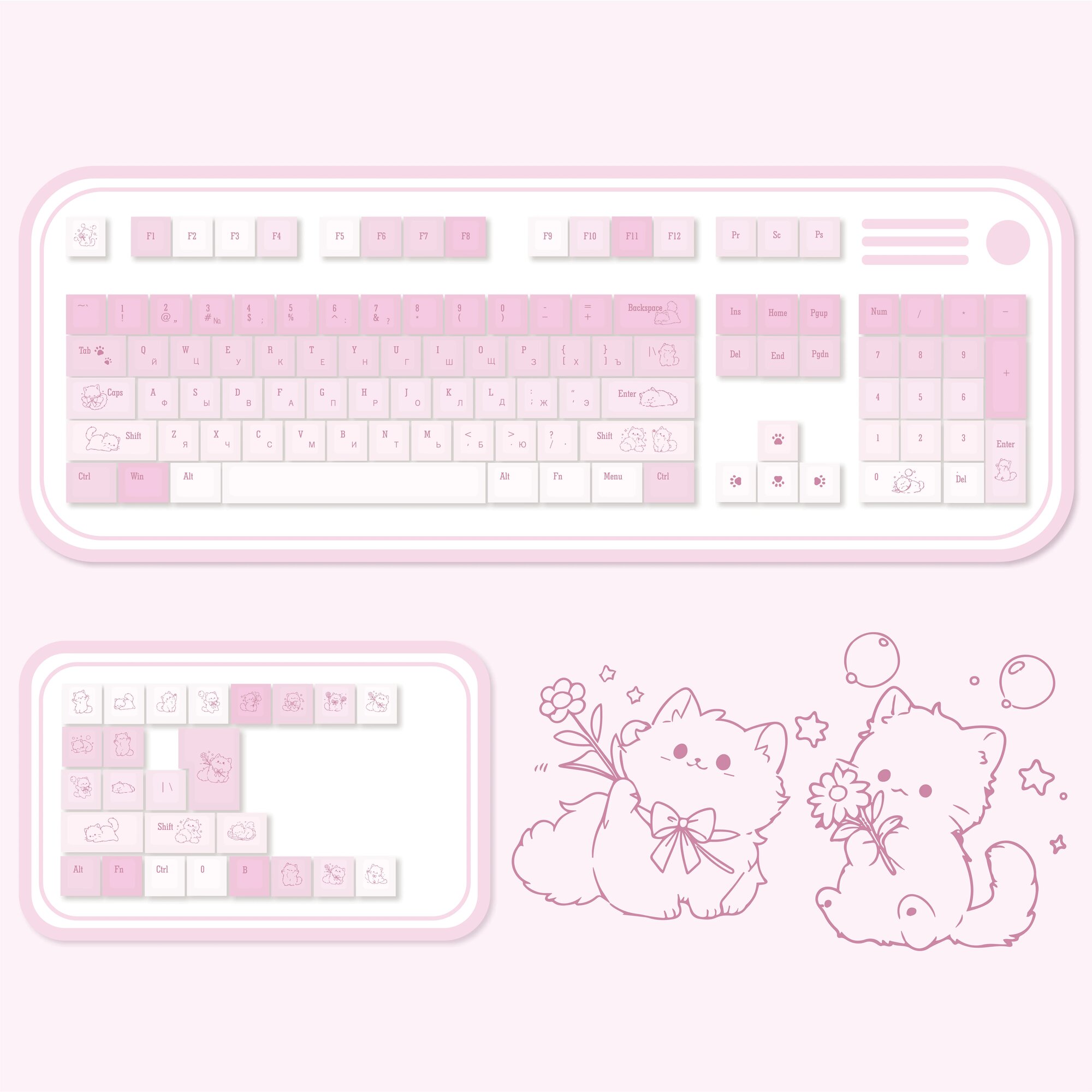 Кейкапы MAIMOOO Meow розовые PBT CHERRY для механических клавиатур CHERRY RU
