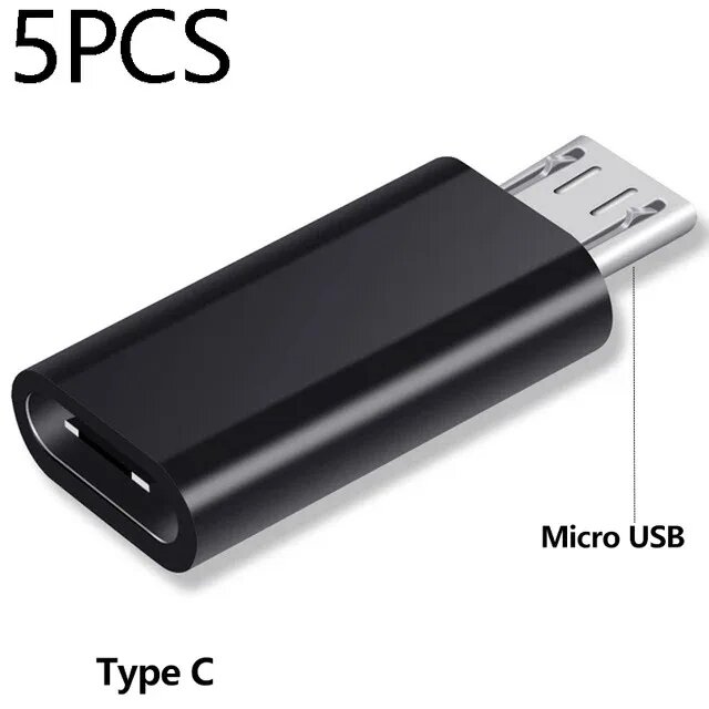 Адаптер USB Type C на Micro USB, 5шт, черный