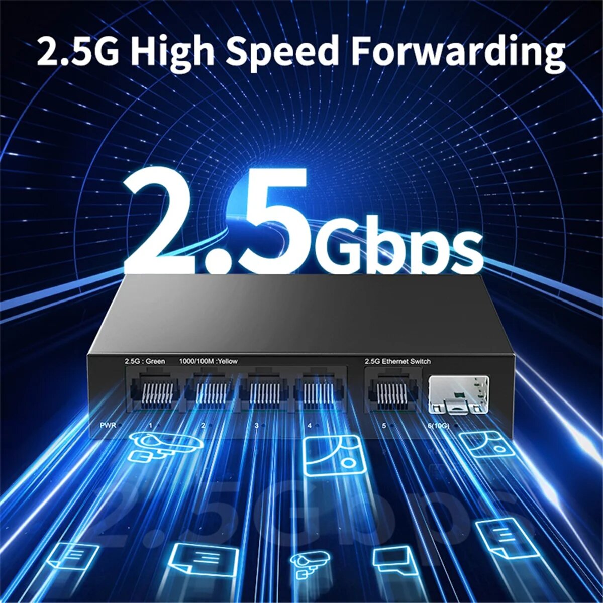 Комутатор BVBV 2,5G, 5 портов, 2500 Мбит/с, сетевой коммутатор с 10G SFP+ Auto MDI/MDIX Plug and Play, неуправляемый Ethernet-коммутатор, вилка европейского стандарта