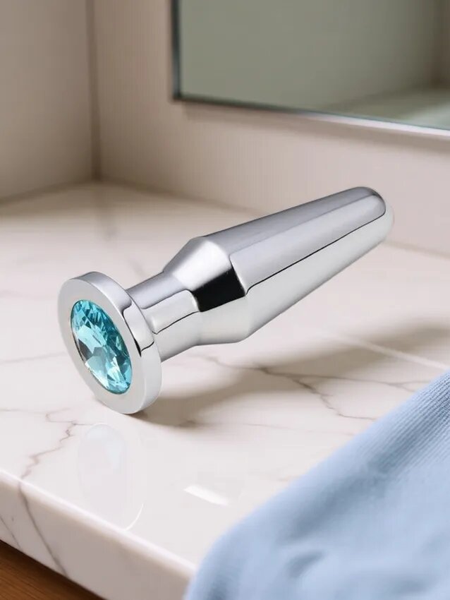 Анальная втулка Anal Jewelry Plug, с кристаллом, серебристая