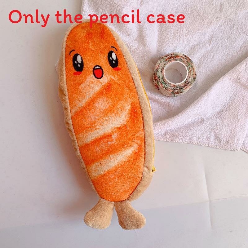 Kids cute bread and hotdog pencil box with plush material kids desk organizer bread