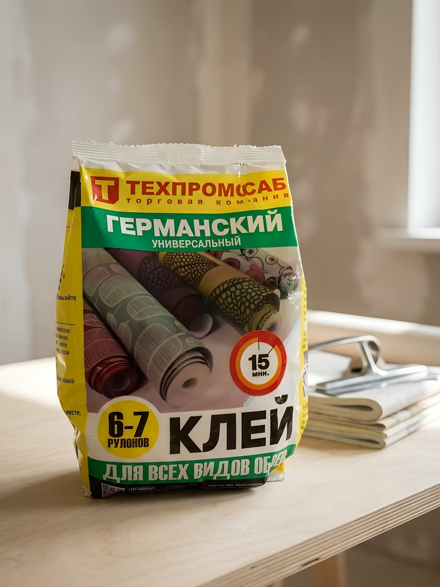 Клей для всех видов обоев, Германский, 200 г, 6-7 рулонов, пакет, 00072