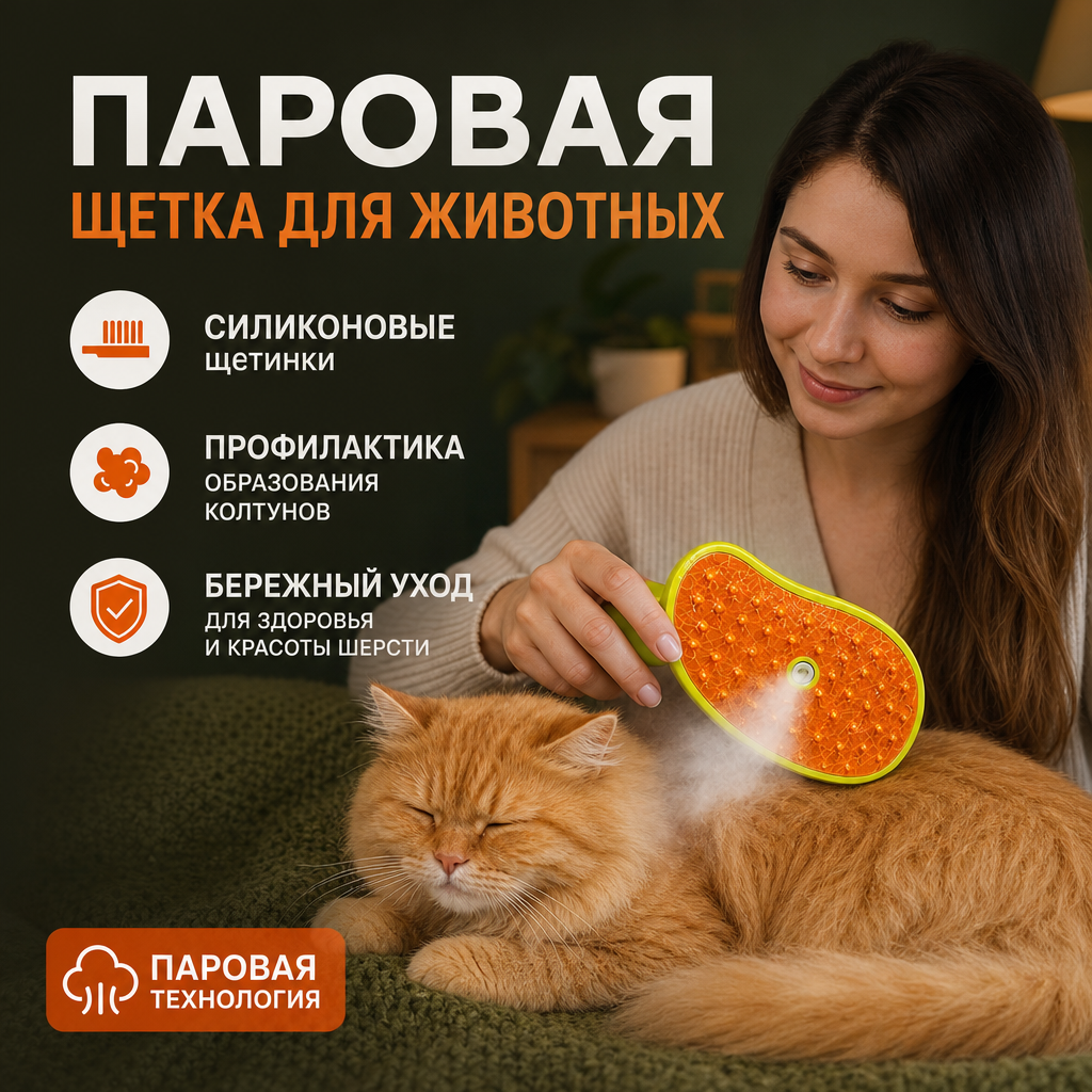 Щетка для купания и груминга кошек и собак, массажный эффект, распутывает колтуны, силиконовая щетина, паровой уход