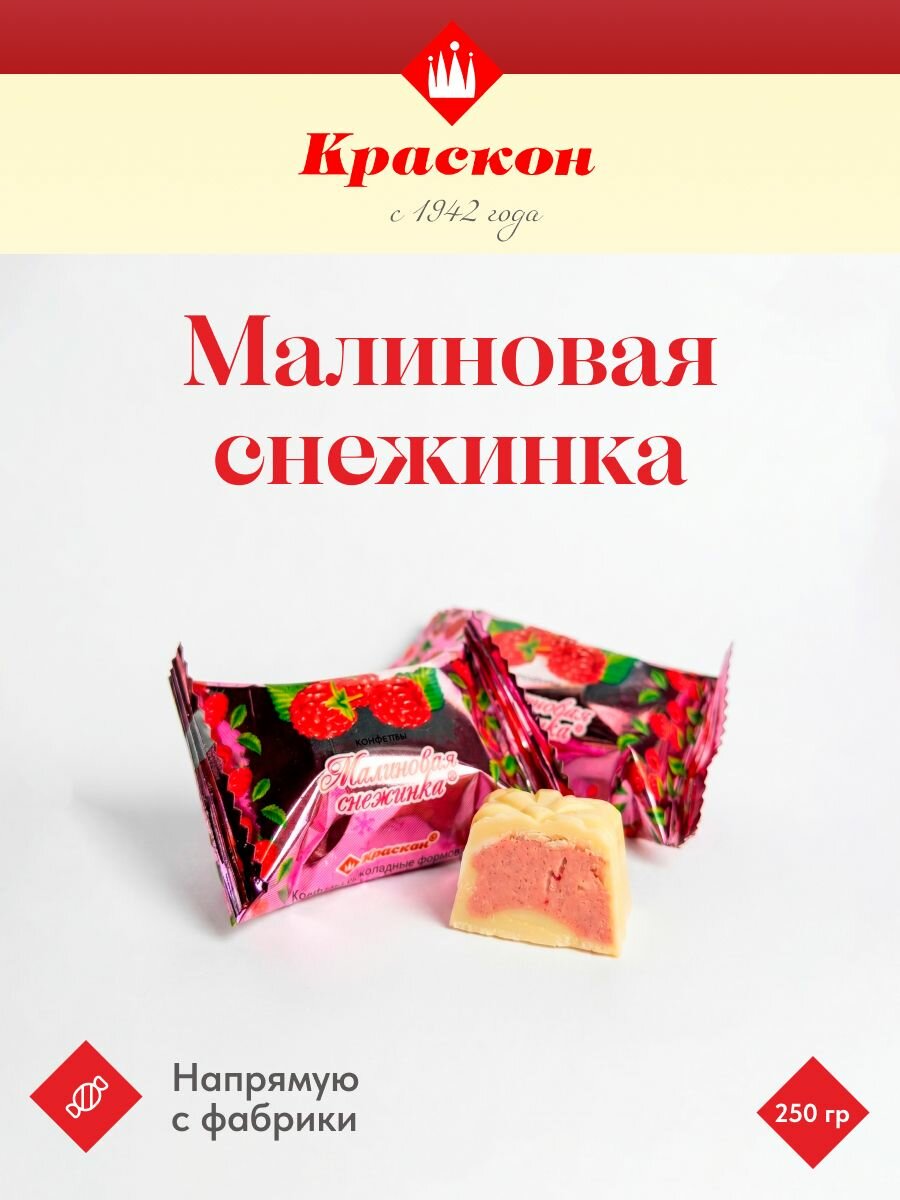 Конфеты Шоколадные Малиновая Снежинка со Вкусом Малины и Белым Шоколадом 250гр