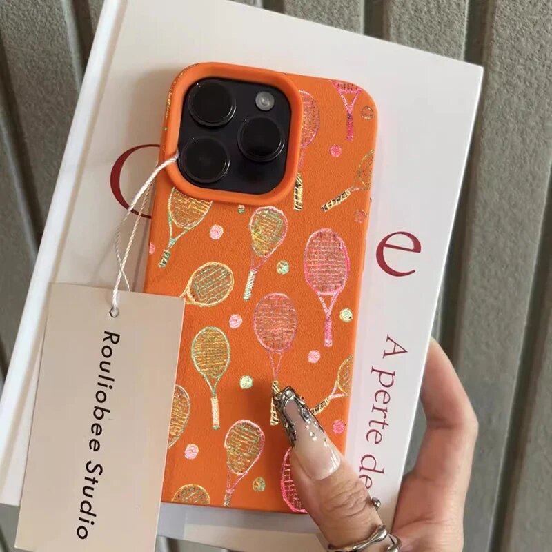 Чехол для телефона с розовым теннисным узором для девочек, для iPhone 17, 16, 15, 14, 13, 12, 11 Pro Max Plus, 17 Air, 16E, 17E, с текстурой личи