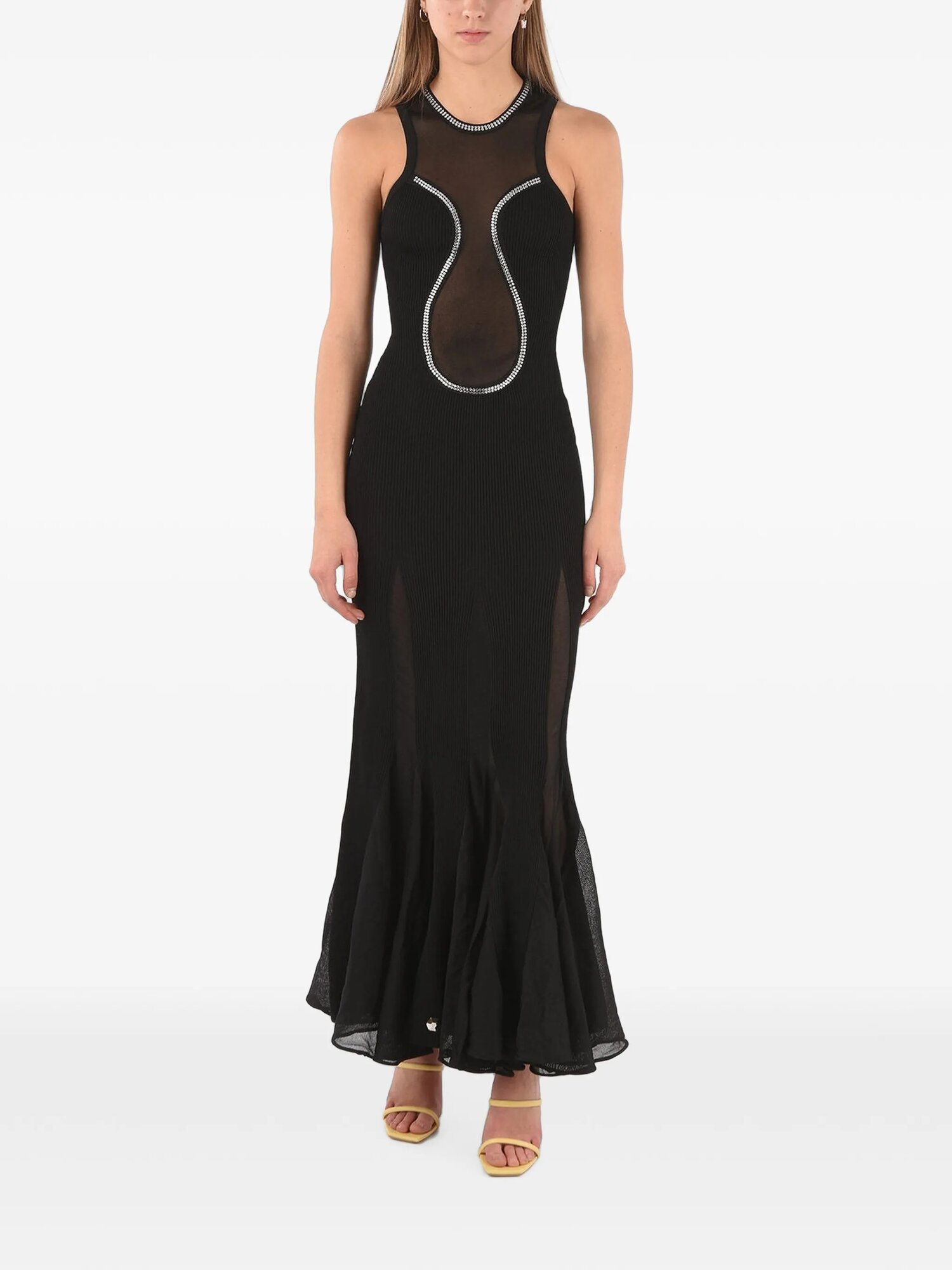 Платье Rhinestone-embellished sheer-panel maxi dress