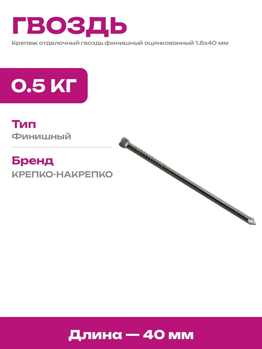 Гвоздь финишный оцинкованный 1.8х40 мм для отделки помещений