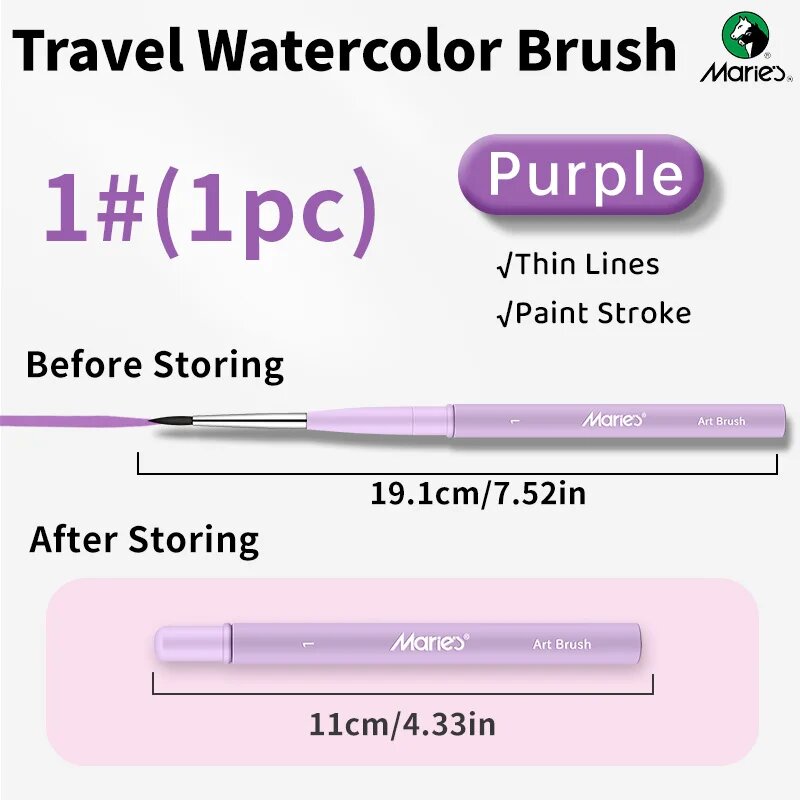 Кисть Marie для акварели, акрила, гуаши, цвет виолетта Purple-1