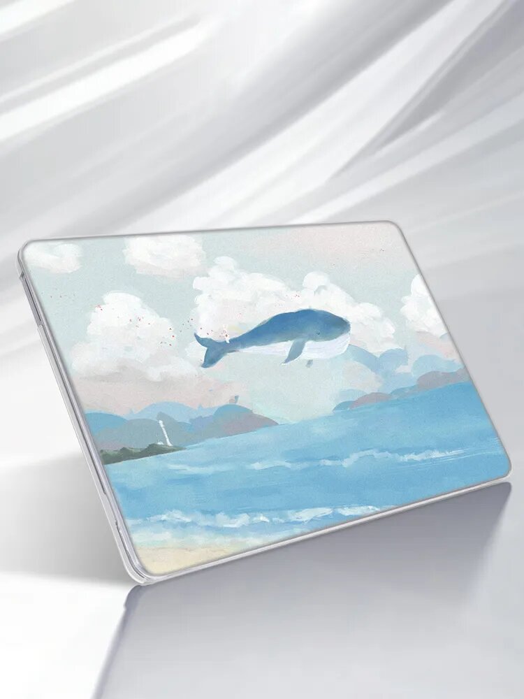 Чехол для MacBook Neo с рисунком кита и моря, тонкий защитный корпус, стильный акварельный дизайн, противоударный