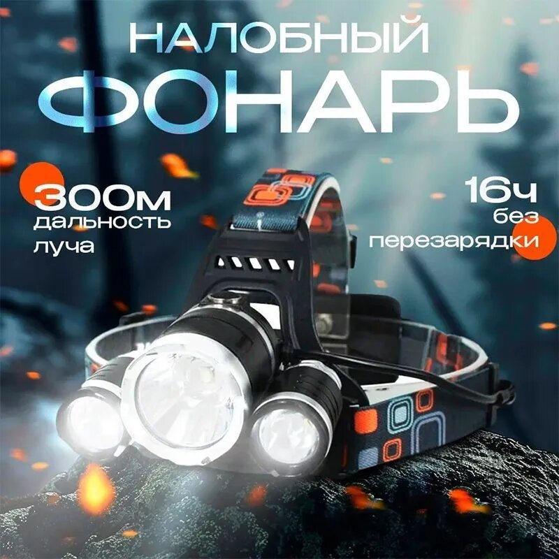 Налобный фонарь аккумуляторный светодиодный с датчиком движения, 1000 Лм — фото 1