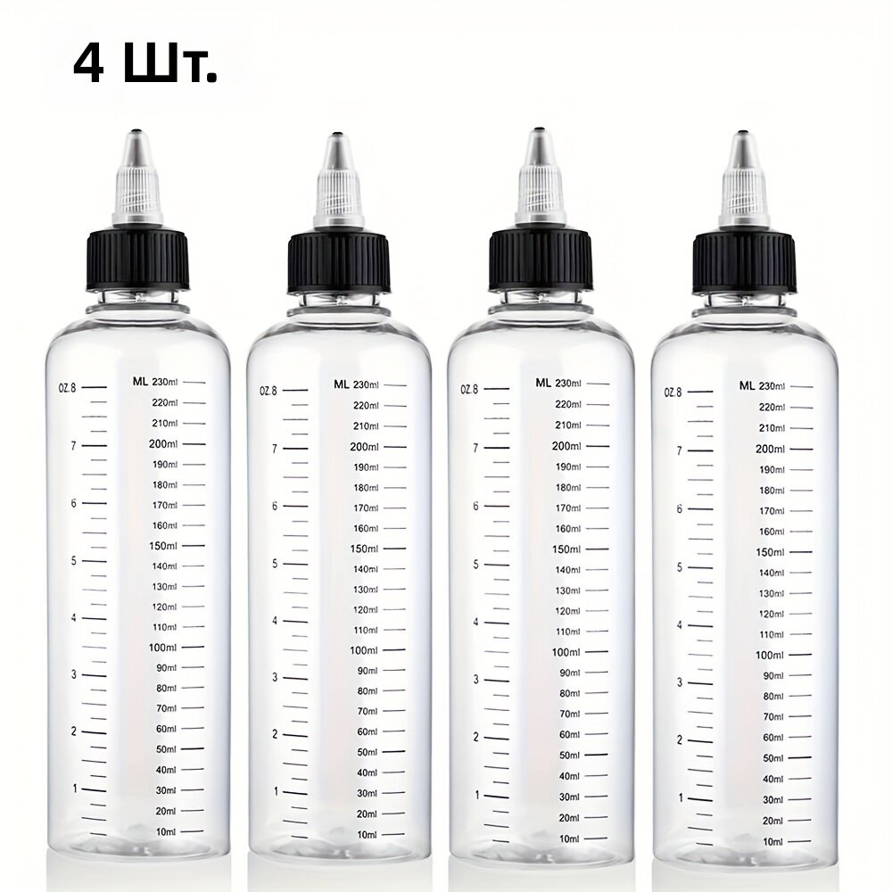 Набор из 4 точных бутылочек для масла для волос Smudge Bottle с мерной шкалой, винтовой крышкой и насадкой, герметичный дизайн, прочный пластик, подходит для массажа кожи головы и ухода за волосами