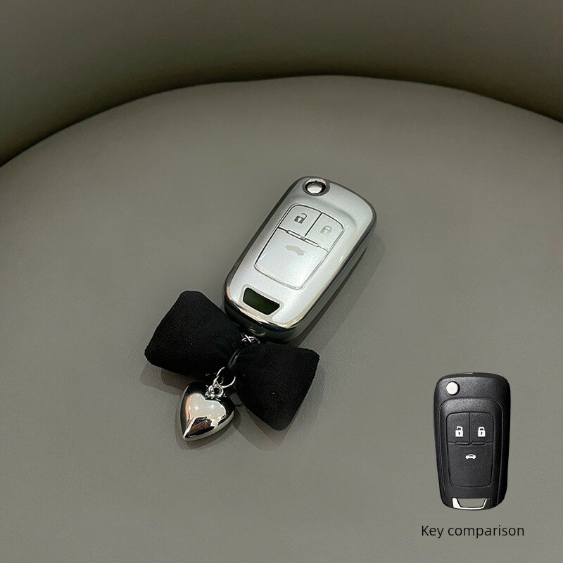 Чехол для ключа автомобиля с мерцающим серебряным покрытием и сердечком-бабочкой в черном цвете - стиль G