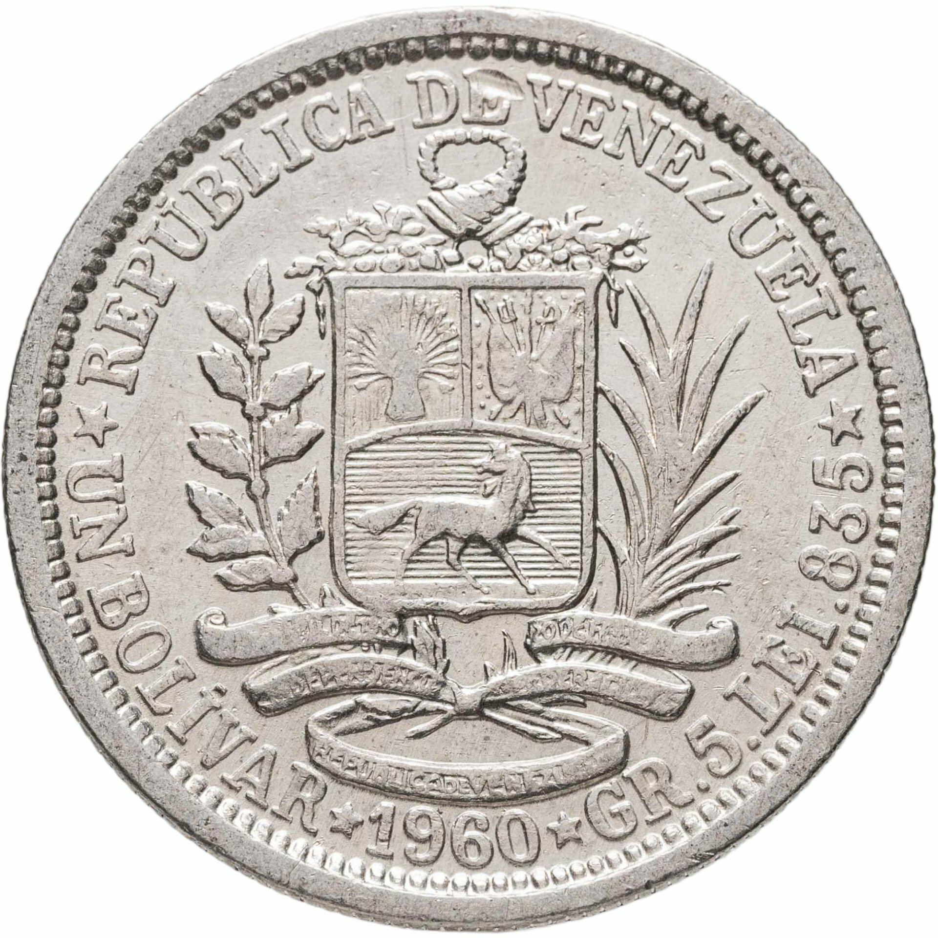 Венесуэла 1 боливар bolivar 1960, Серебро 835, в сохранности XF