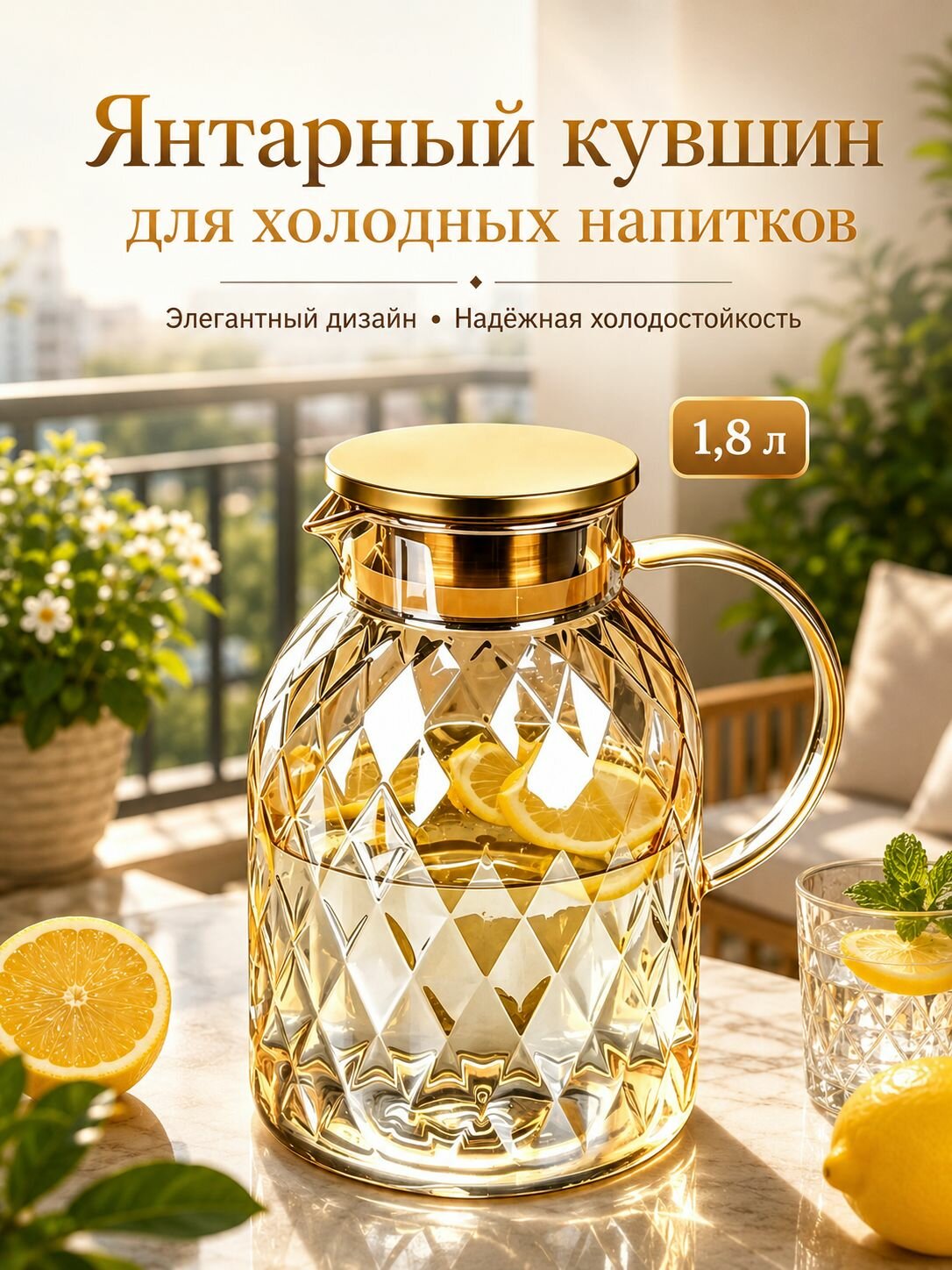 AHZ Кувшин 1.8 л 1 шт боросиликатное стекло оранжевый