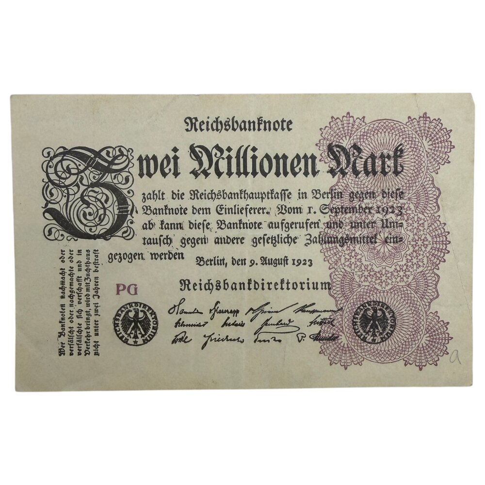 Веймарская республика 2000000 (2 миллиона) марок 1923 г. (09.08 Тип 2) (ВЗ - Звёзды) (Серия PG)