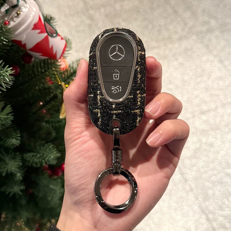 Ключевой чехол Mercedes-Benz C-Class в стиле Шанель, высокобелый с огненным роскошным замком, премиальная кожа