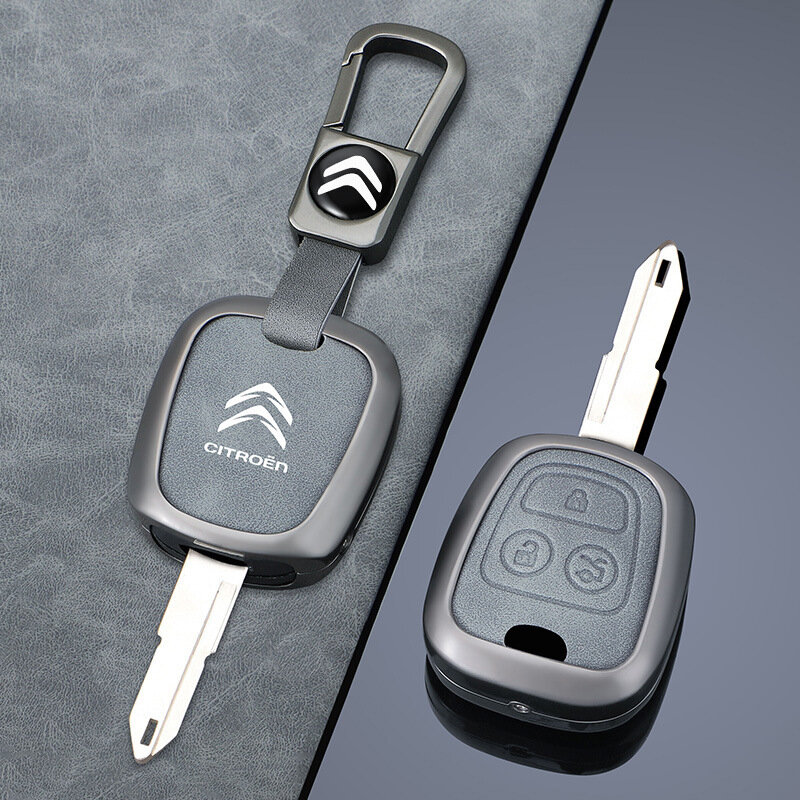 Кейс для ключа Citroen C2/Elysée/Picasso/Peugeot 206/207 прямой, модель А, 2 кнопки, темно-серый в коробке с круглым