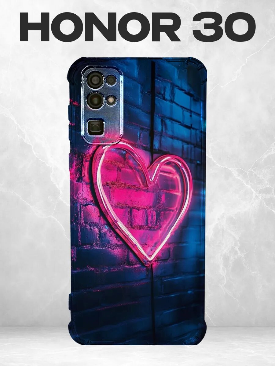 Чехол на Honor 30 неон сердце кирпич