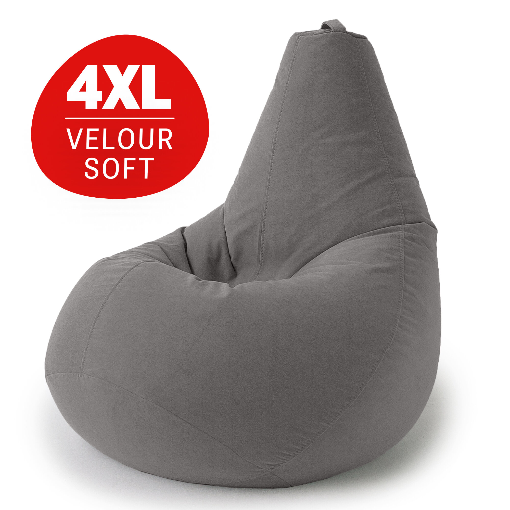Кресло мешок Bean Joy, пуфик мешок, бескаркасное кресло, размер 4XL, мебельный велюр, сталь (Цвет товара: сталь; Размер кресла: ХXXXL; Высота: 140 см; Объем: 295 л)