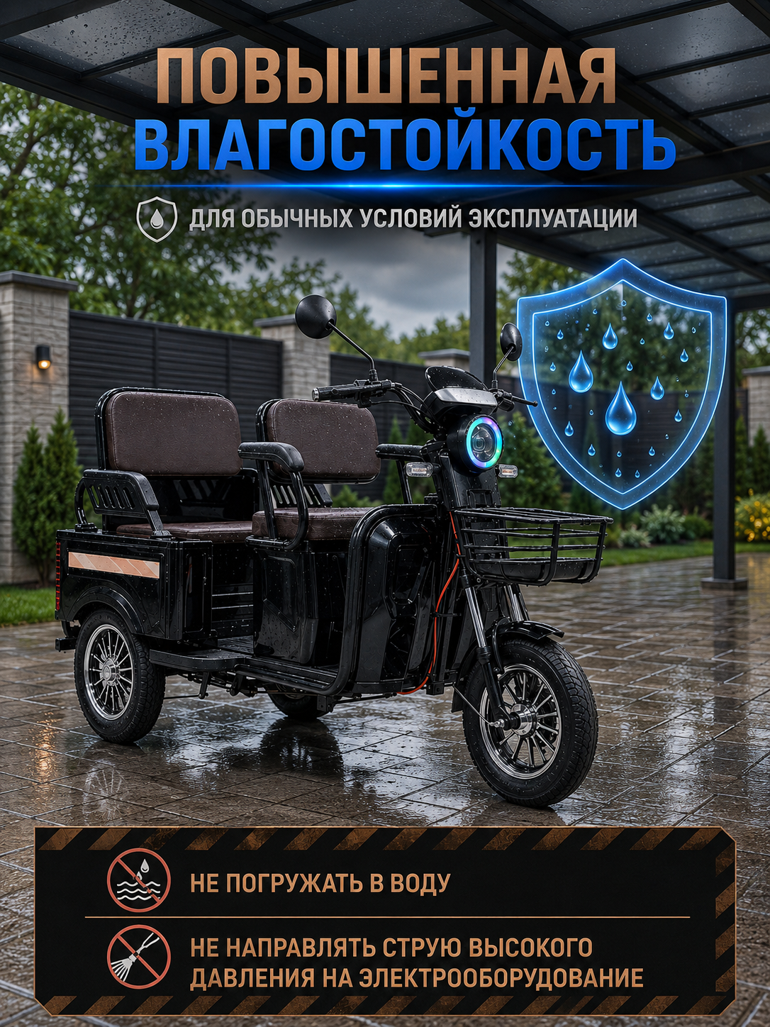 Трёхколёсное электрическое устройство TRX‑1200 FARM, Li‑ion 48 В 25 А·ч, чёрный