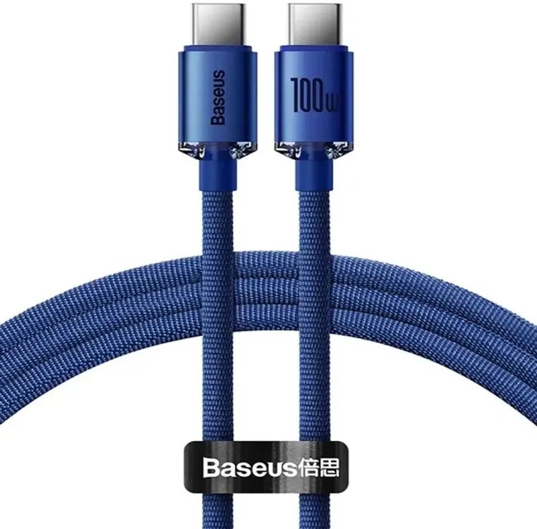 Кабель BASEUS Crystal Shine, USB Type-C (m) - USB Type-C (m), 1.2м, синий