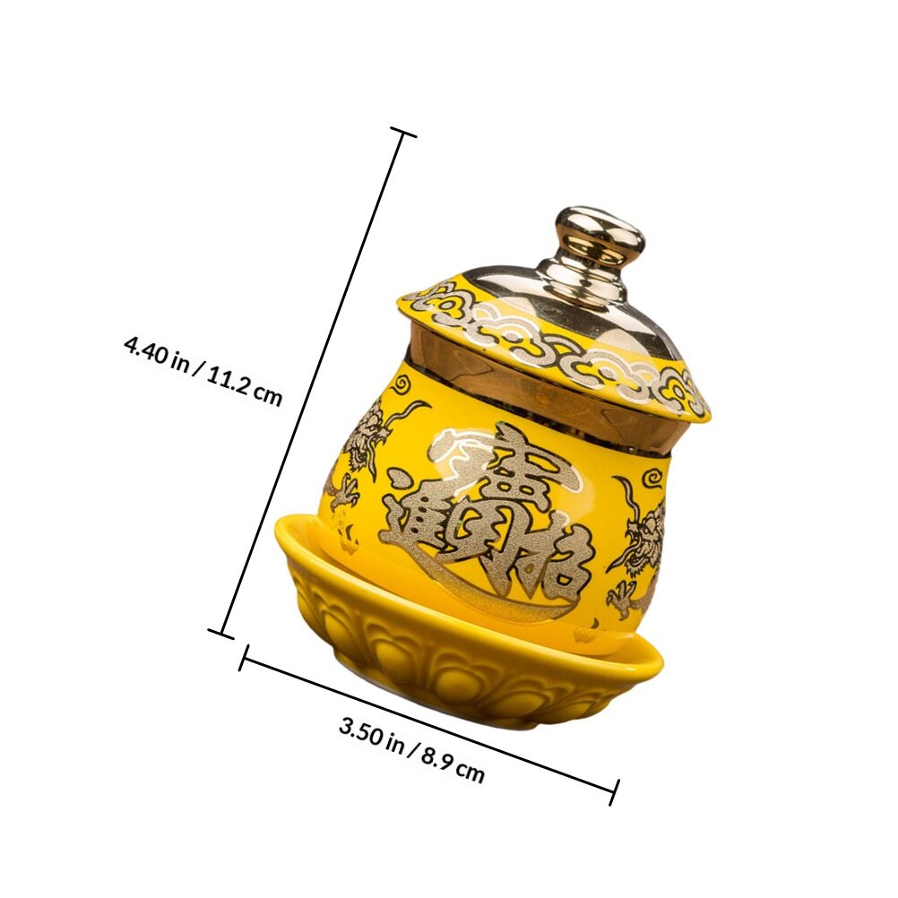 Керамическая Чаша Для Буддийского Алтаря С Крышкой 11.2x8.9 Cm Желтый Цвет