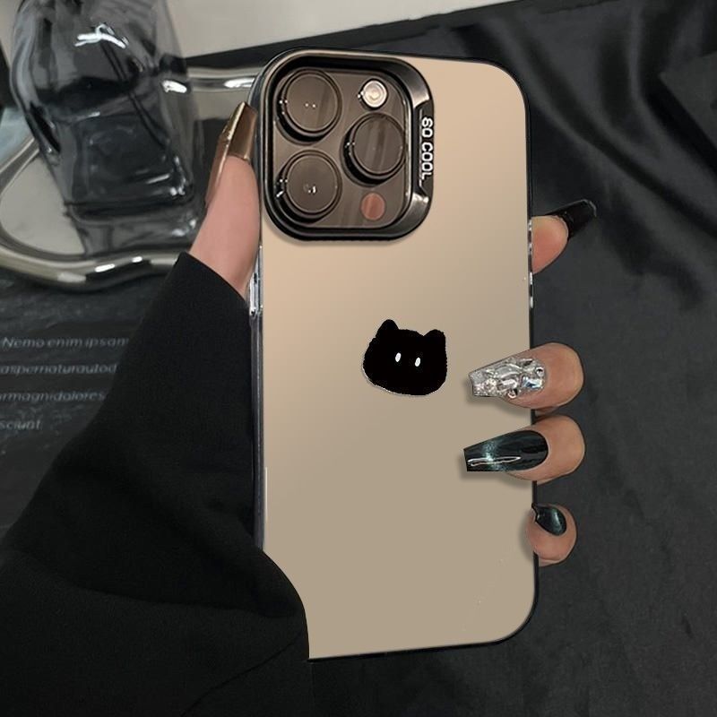 Чехол на Aйфон 15 / IPHONE 15 черной с принтом Простая голова котенка стиле силиконовый противоударный