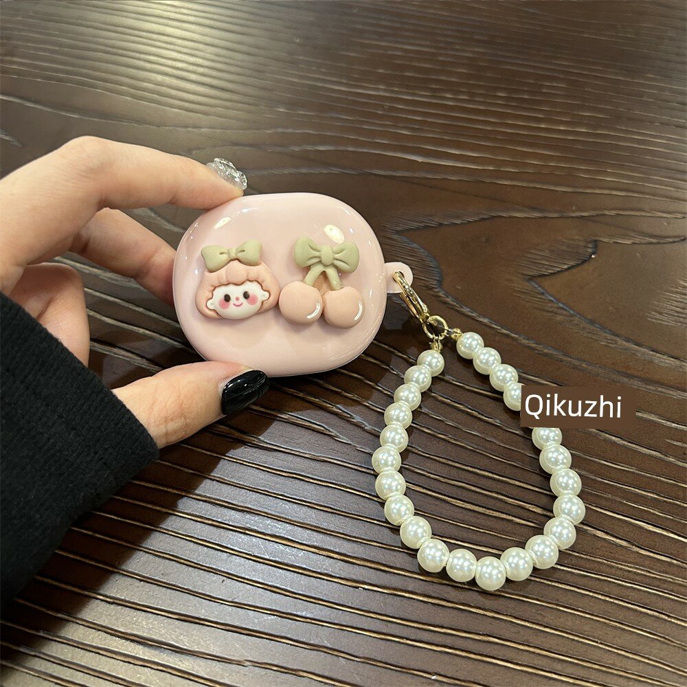 Чехол для Miniso K99 Girl Cherry Design [Pink Cover] + браслет с жемчугом, силиконовый защитный чехол для Bluetooth