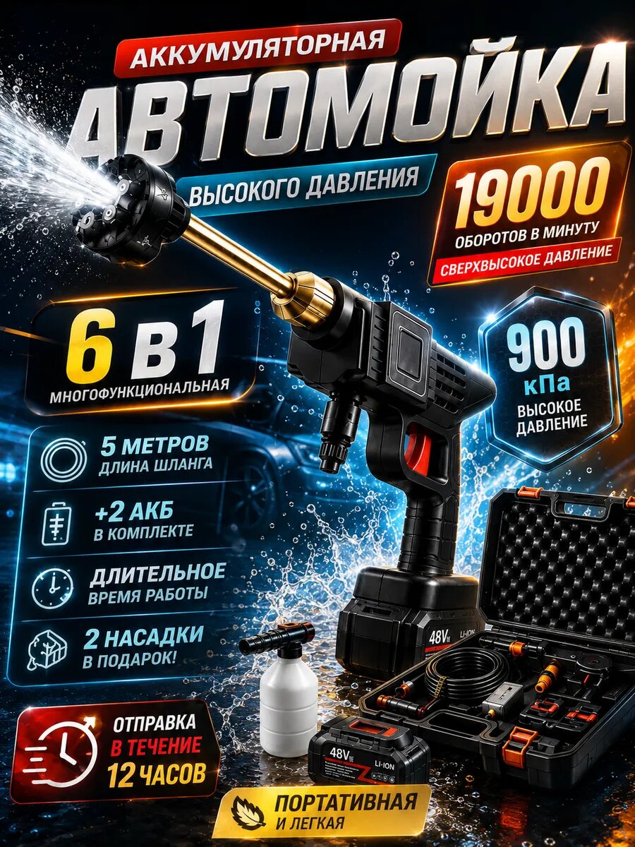Мойка высокого давления аккумуляторная 6в1