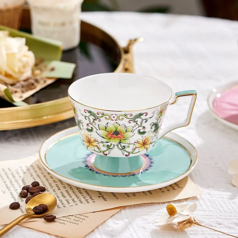 Чашка чайная с блюдцем Decor de table Винтаж Ирисы 240 мл, 2 шт, костяной фарфор