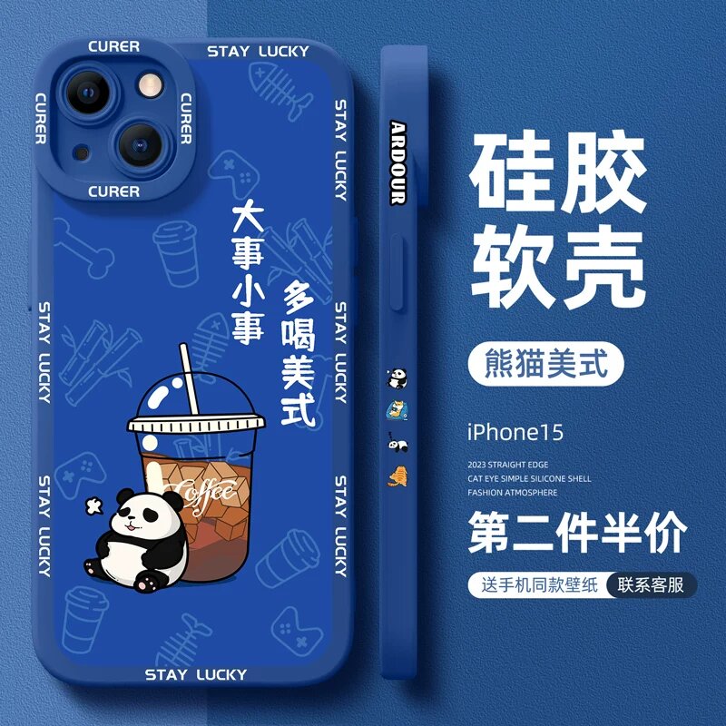 IPhone X Силиконовый Полный Защитный Шокпротивоударный Кат-Эй Сайд Кейс - Клайен Блю / Панда Американский Стиль