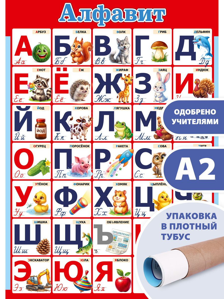 Плакат обучающий по русскому языку алфавит для детей