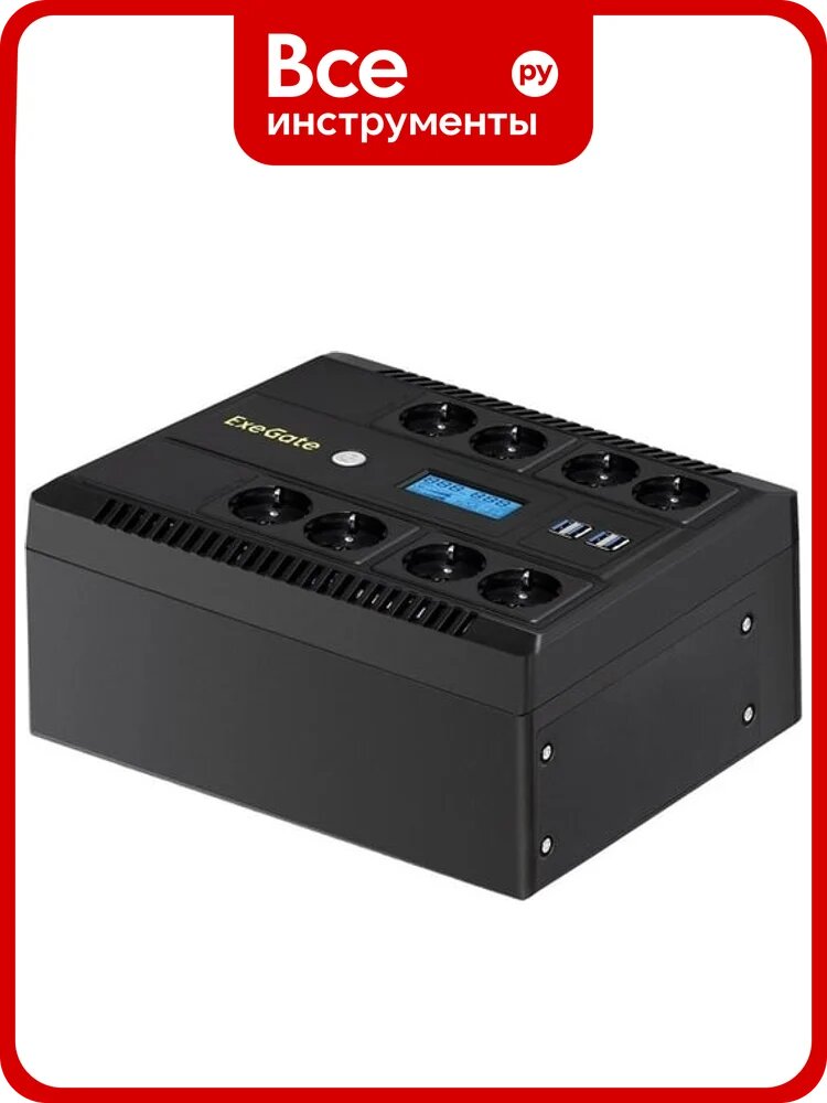 ИБП ExeGate NEO Smart LHB-1000. LCD. AVR.8SH. CH. RJ. USB 1000VA 650W, LCD, AVR, 8*Schuko, RJ45 11, USB, 4*USB-порта для зарядки, Black 293858