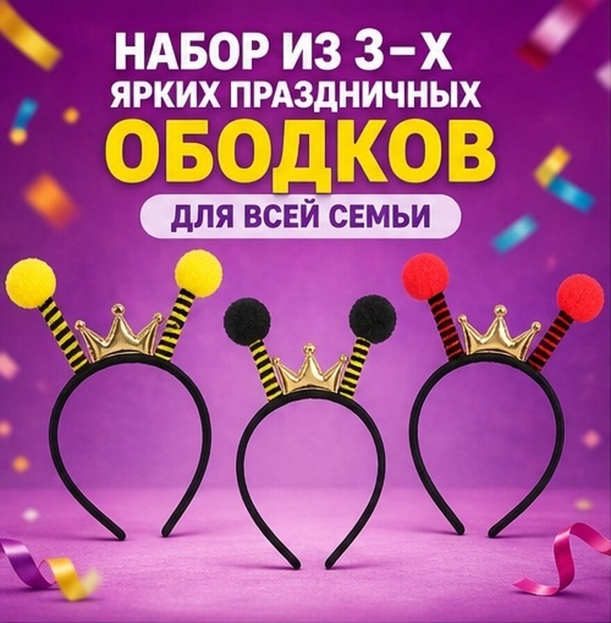 Ободок С Насекомыми 3 Штук Разные Цвета Подходит Для Взрослых И Детей Эластичный Хэллоуин Рождество 3Pcs