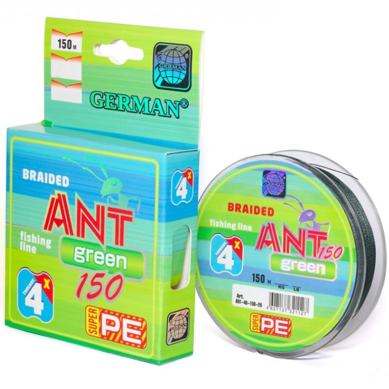 Шнур плетеный German ANT Green X4 150 м, 0.50 мм, зеленый, 42.4 кг