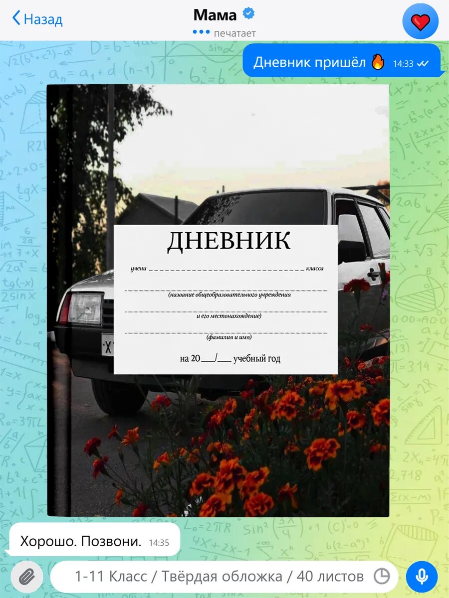 Школьный дневник с принтом Машины