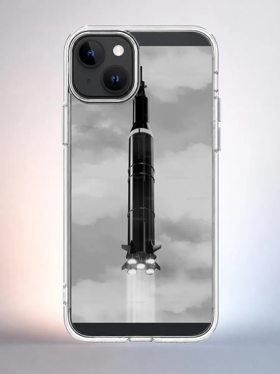 Чехол iPhone 15 ракета старт крупно силиконовый