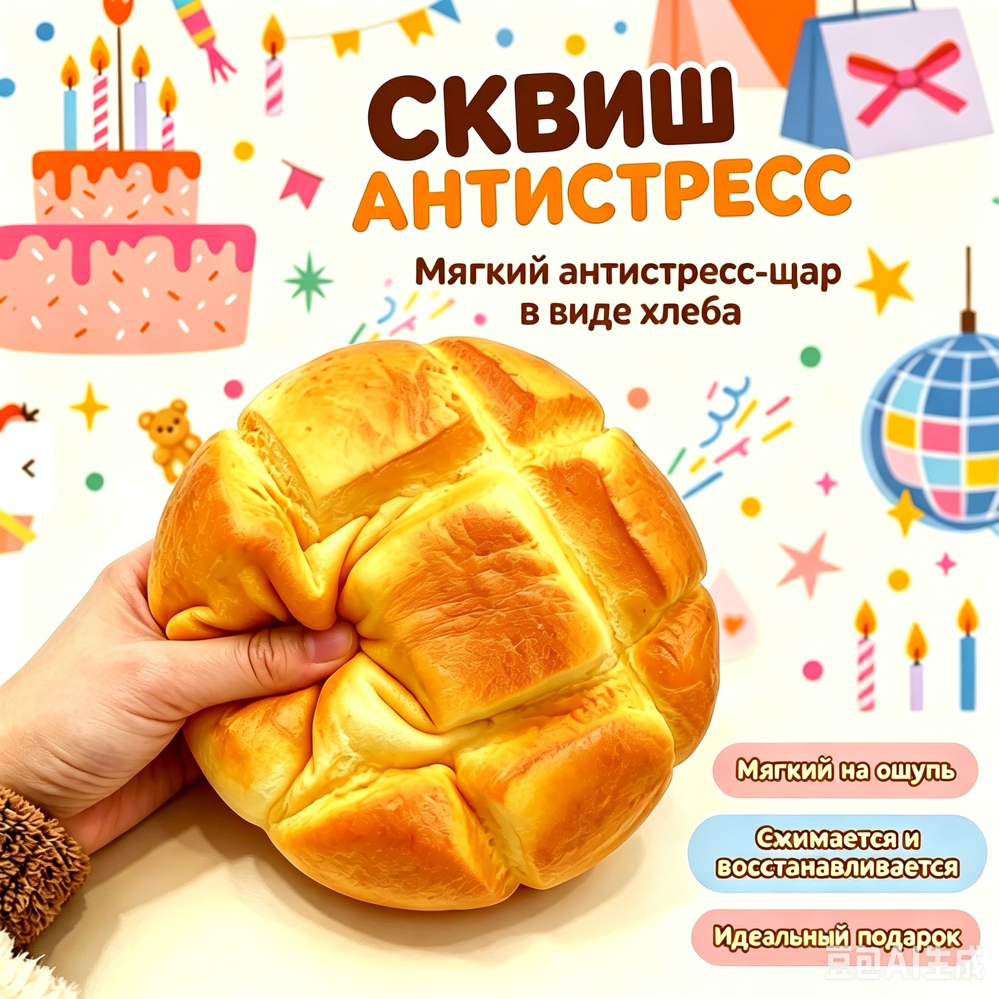 Сквиш булочка с ароматом выпечки, мягкая мялка антистресс,16cm
