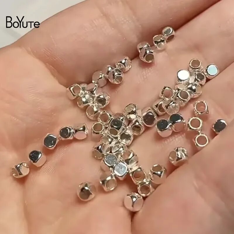 Латунные квадратные бусины BoYuTe 1.5-6 мм Серебряный, 1.5mm-0.9mm Hole, Silver Plated