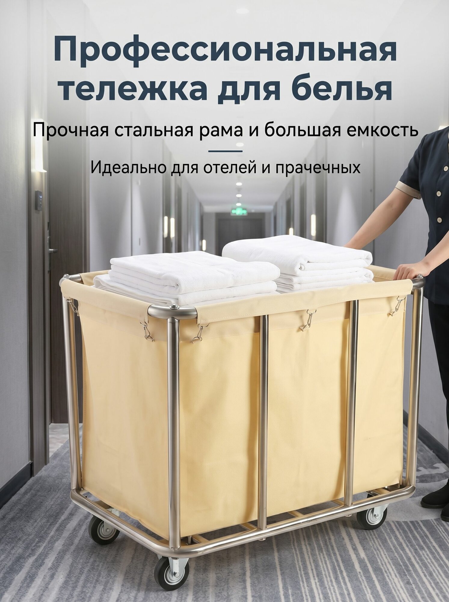 Профессиональная тележка для белья из нержавеющей стали, большая емкость для отеля