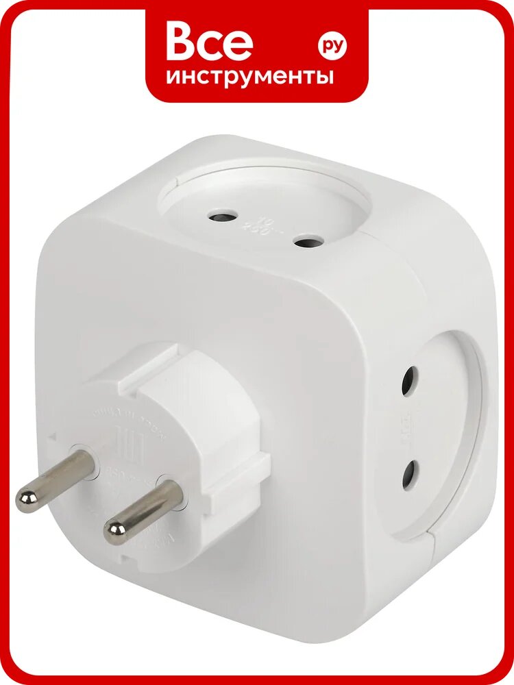 Электрический разветвитель ЭРА SP-4-USB-W на 4 розетки, 220V + 2xUSB 2400mA, без заземления, 10А, белый Б0049532