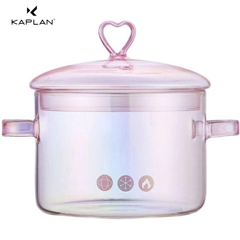 Стеклянная кастрюля с розовой крышкой и ручкой, 1.5 л, для пасты, супа, молока и детского питания, комплект: 1 кастрюля + 1 крышка