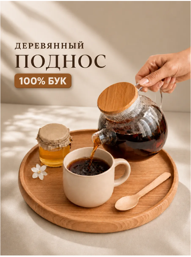 Декоративный поднос деревянный круглый