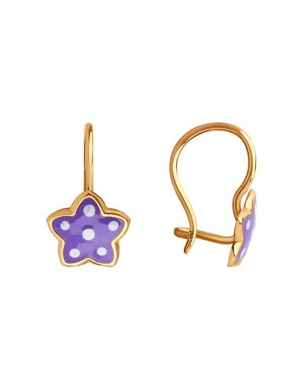 Серьги красное золото, 585 проба, эмаль