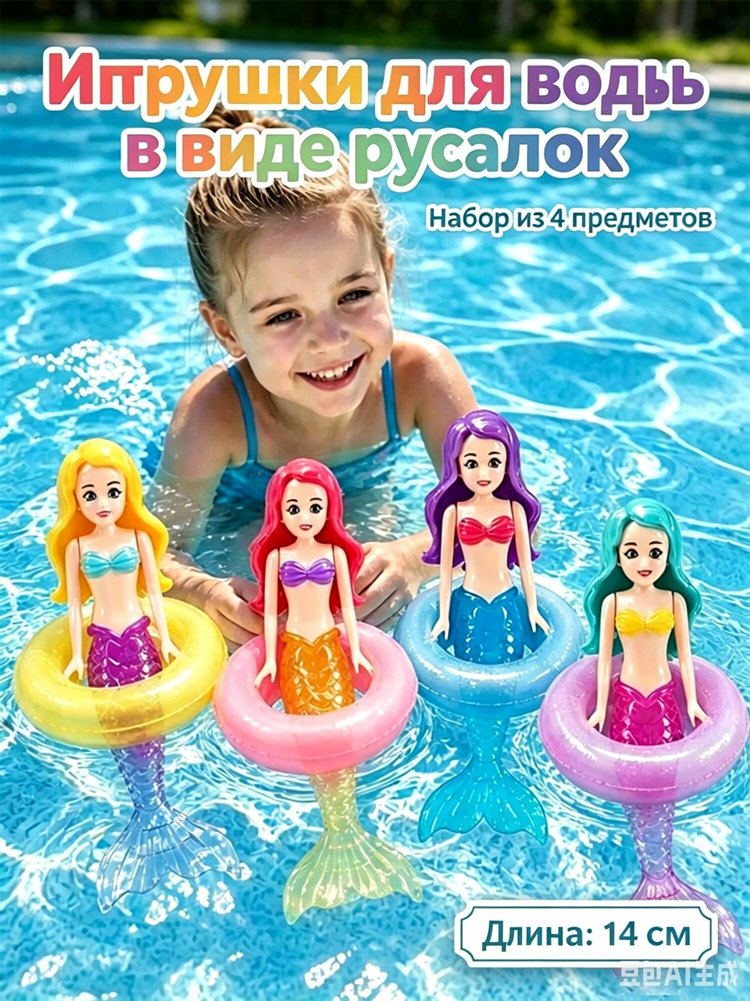 4 шт Кукла русалка для плавания в воде, детская водная игрушка для ванны, бассейна и пляжа, разноцветные модели 14cm