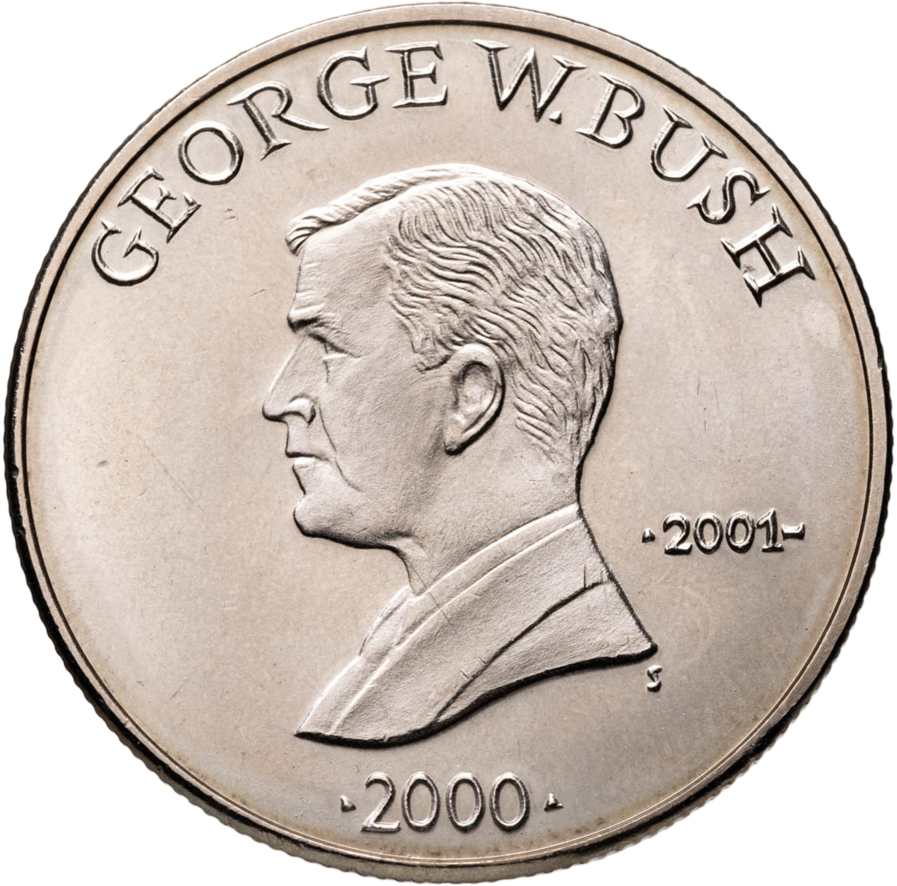 Либерия 5 долларов dollars 2000 "Джордж Уокер Буш 2001-", Мельхиор медь-никель, в сохранности UNC