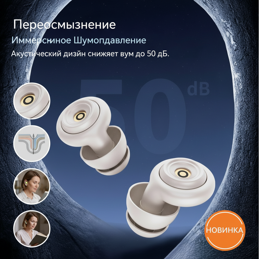 Силиконовые фильтрующие беруши с трёхслойной защитой для стадионов и самолётов